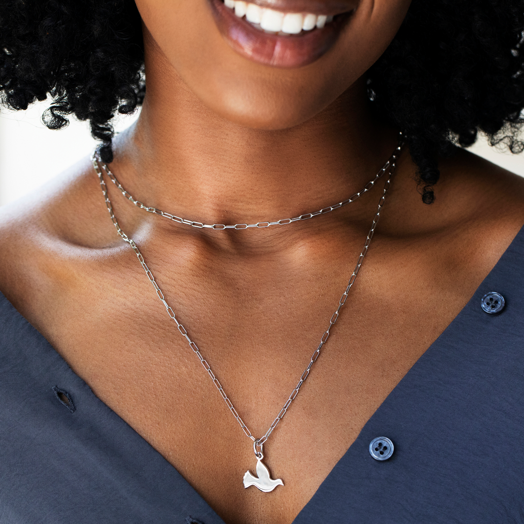 Silver Paperclip Chain and Silver Dove Popon Set – Recognised