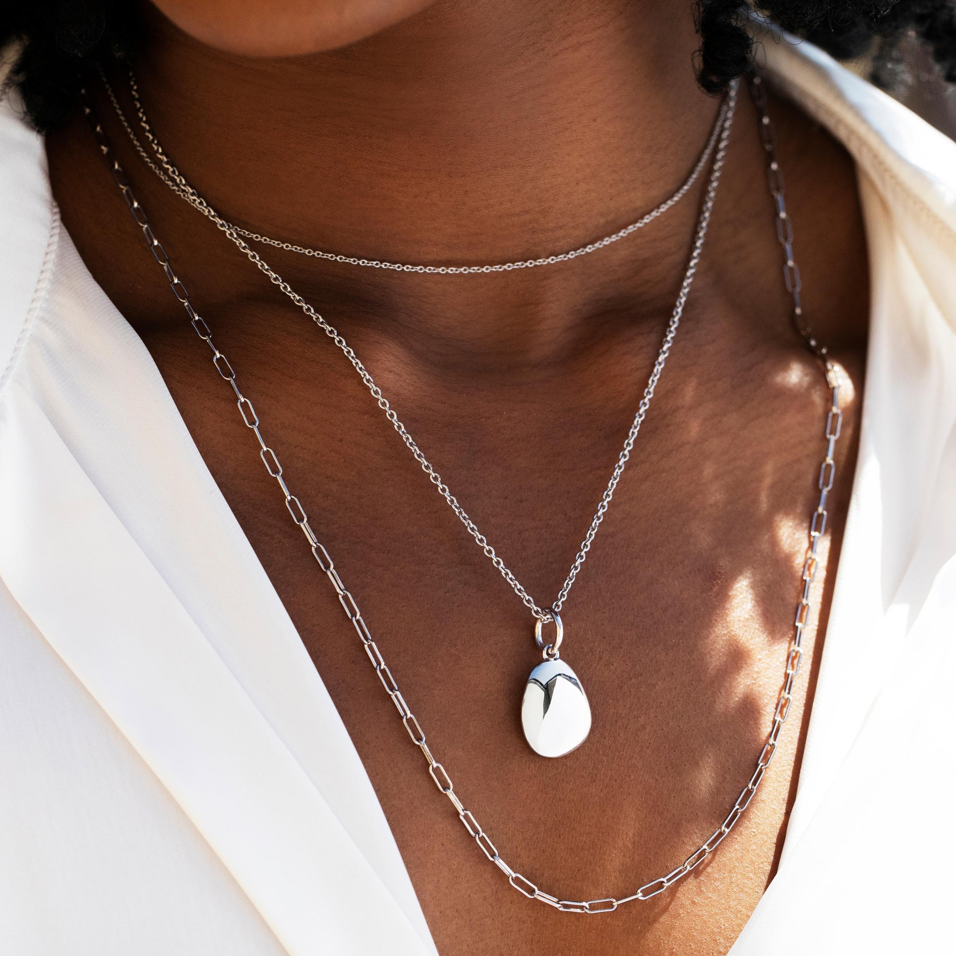 Silver Thick Cable Chain and Silver Smooth Pebble Popon Set – Recognised
